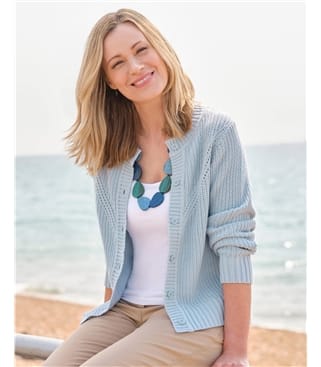 Petunia Marl | Pointelle V Neck Cardigan | WoolOvers US