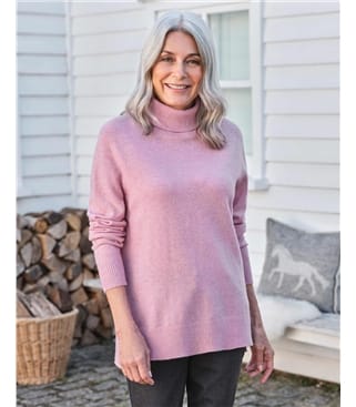 Petal Pink | Luxurious Cashmere Boxy Polo Neck Jumper | WoolOvers UK