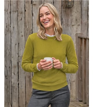 Vert olive | Pull à col rond - Femme - Cachemire & Mérinos | WoolOvers FR