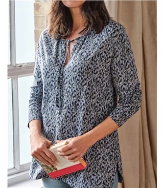 Navy | Marlee Lenzing™ EcoVero™ Printed Top | WoolOvers UK