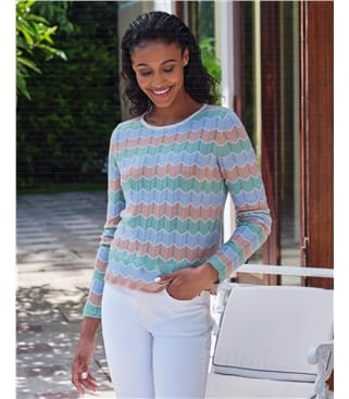 Blue/Green | Cashmere Multi Zig Zag Stripe Sweater | WoolOvers US