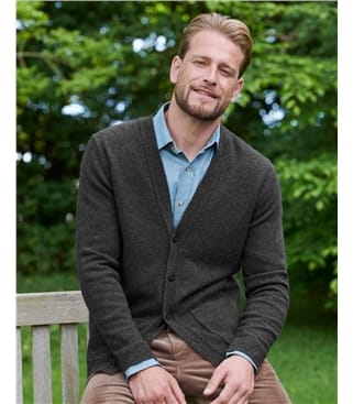 Charcoal | Mens Lambswool V Neck Cardigan | WoolOvers UK