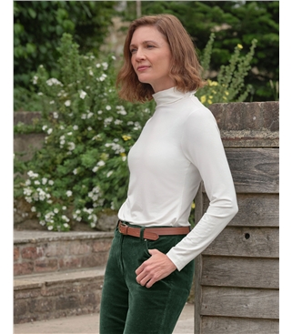Cream | Jersey Slim Polo Neck Top | WoolOvers AU