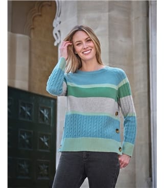 Green Multi | Cashmere Blend Wide Stripe Sweater | WoolOvers US