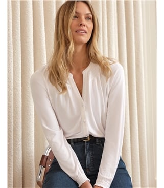 White | Shirred Jersey Blouse | WoolOvers US