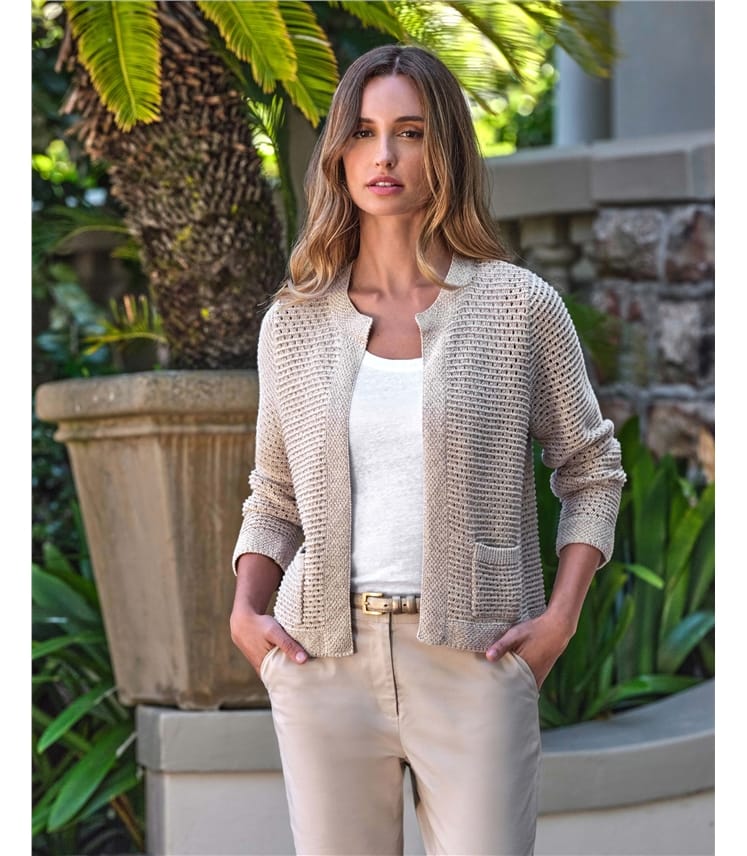 Natural | Cotton Mesh Open Cardigan | WoolOvers US