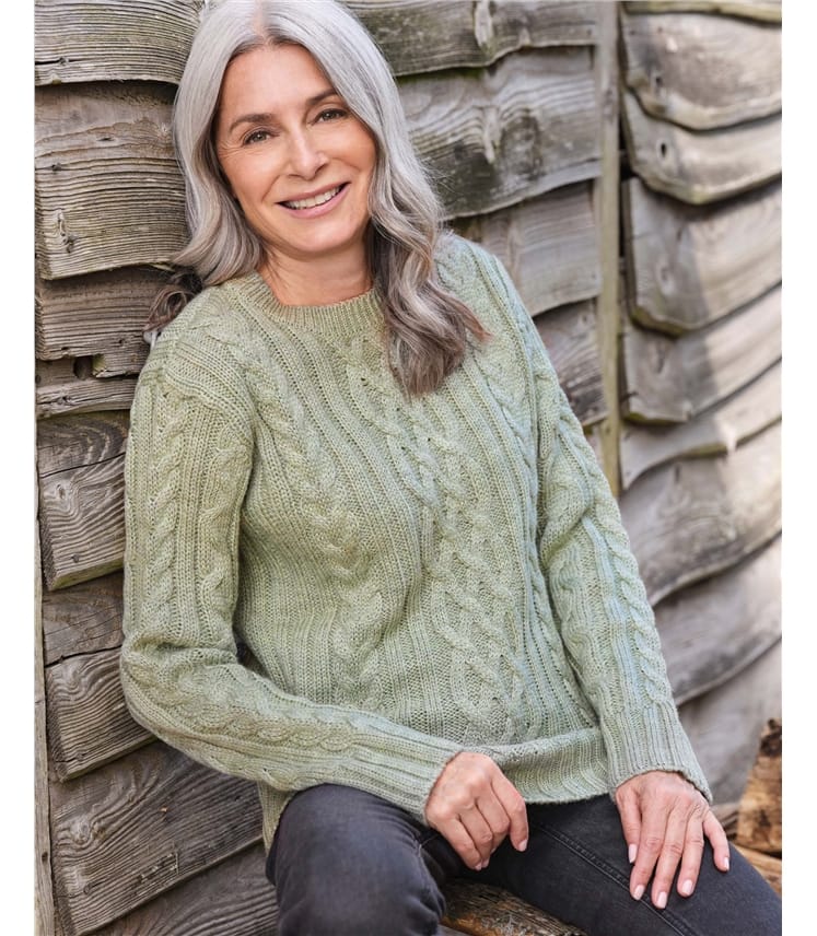 Lilac Marl | 100% Pure Wool Aran Crew Neck Sweater | WoolOvers US