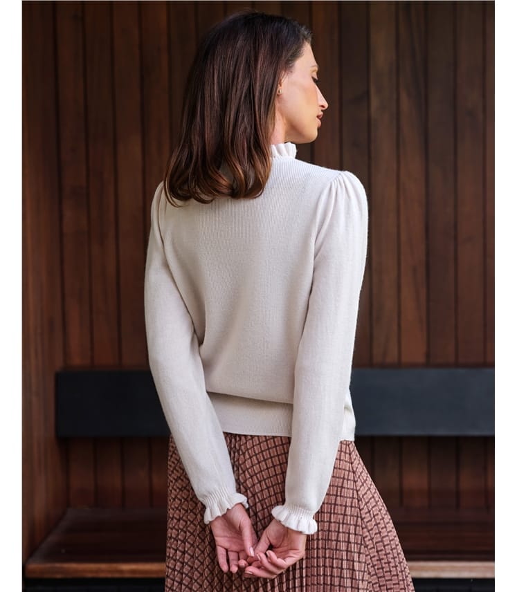 Pearl | Wool Cashmere Frill Collar Sweater | WoolOvers UK