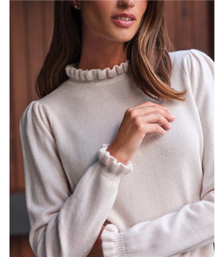 Pearl | Wool Cashmere Frill Collar Sweater | WoolOvers US
