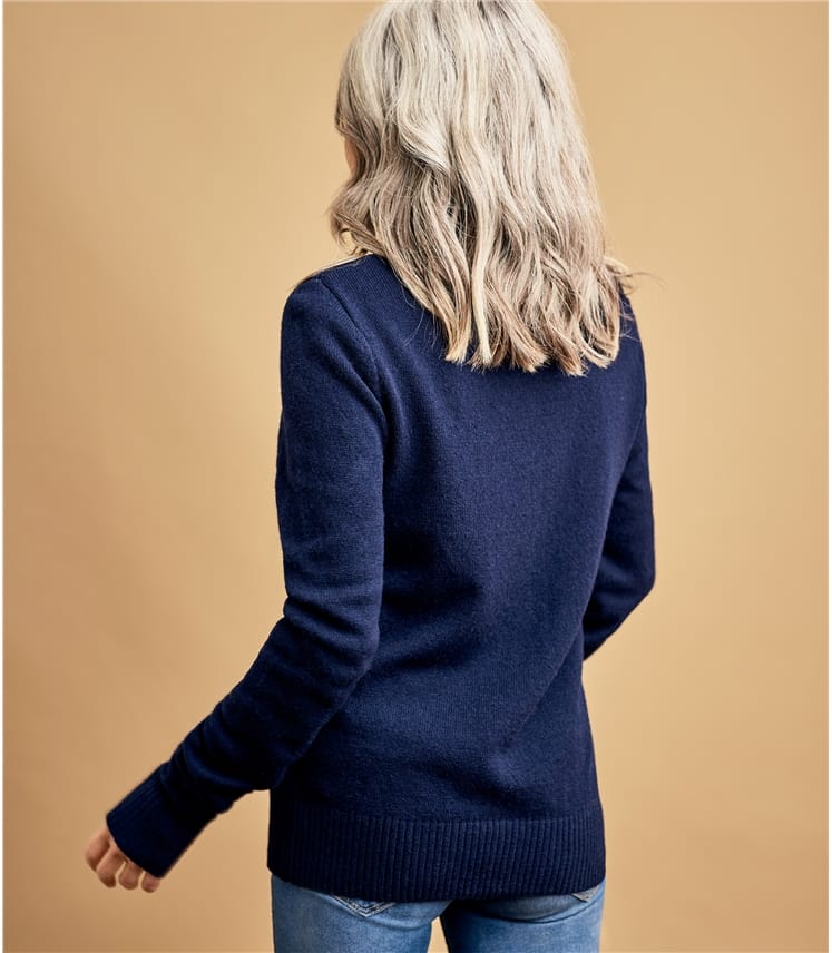 Navy | Womens Lambswool Fitted Zip Thru Cardigan | WoolOvers UK