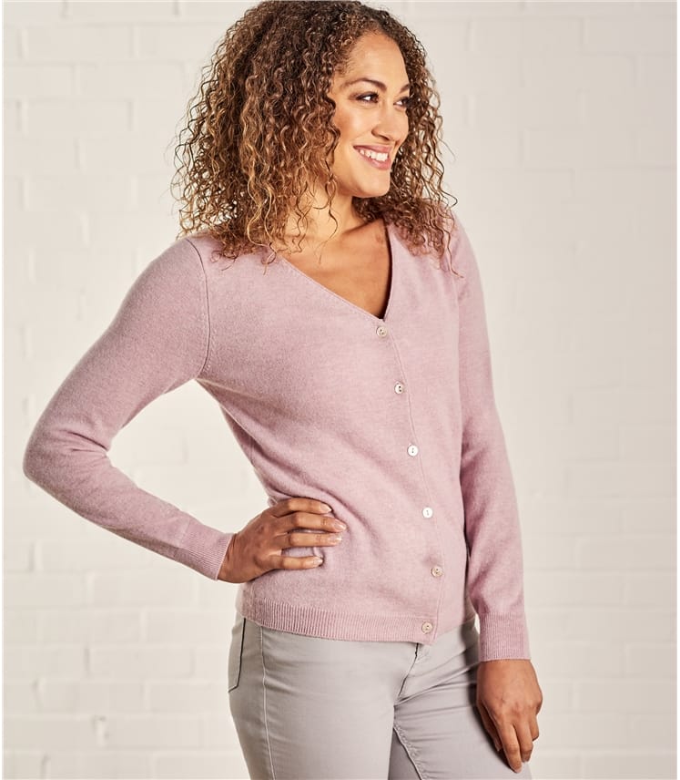 Lilac Marl Womens Cashmere And Merino Luxurious V Neck Cardigan