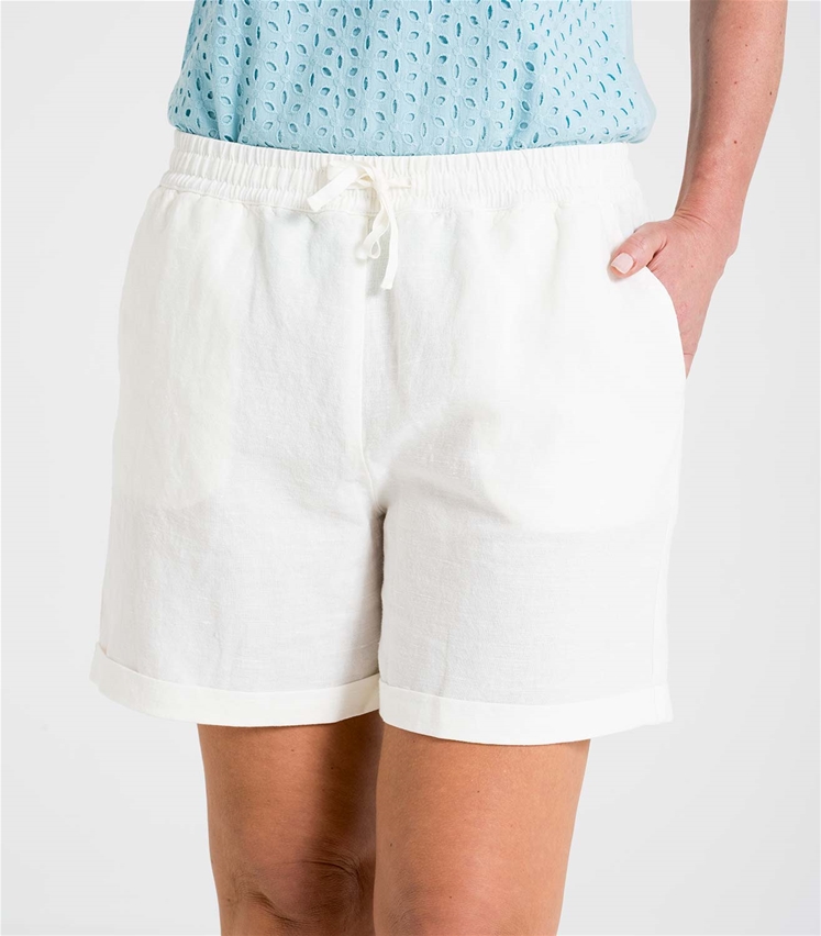 White 51% Linen & 49% Cotton | Womens Linen & Cotton Shorts White 51% Linen & 49% Cotton | Womens Linen & Cotton Shorts