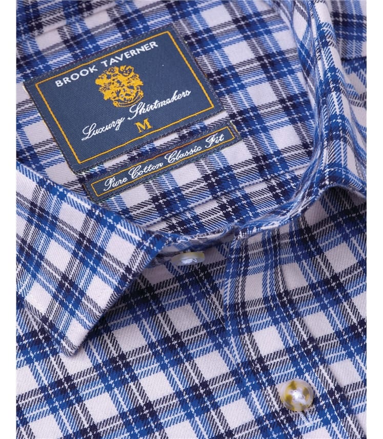White/Blue/Navy Check | Checked Brushed Cotton Shirt | WoolOvers UK