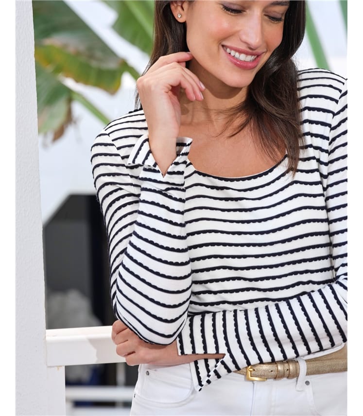 Ivory/Navy | Stripe Jersey Top | WoolOvers UK