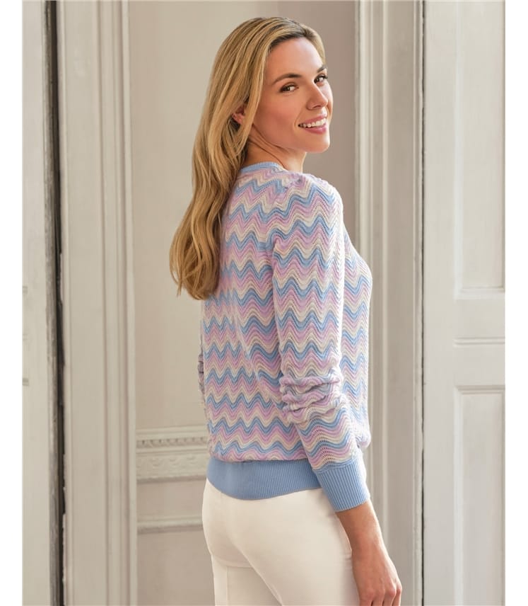 Multi | Cotton Wool Rolling Stripe Rib Sweater | WoolOvers US