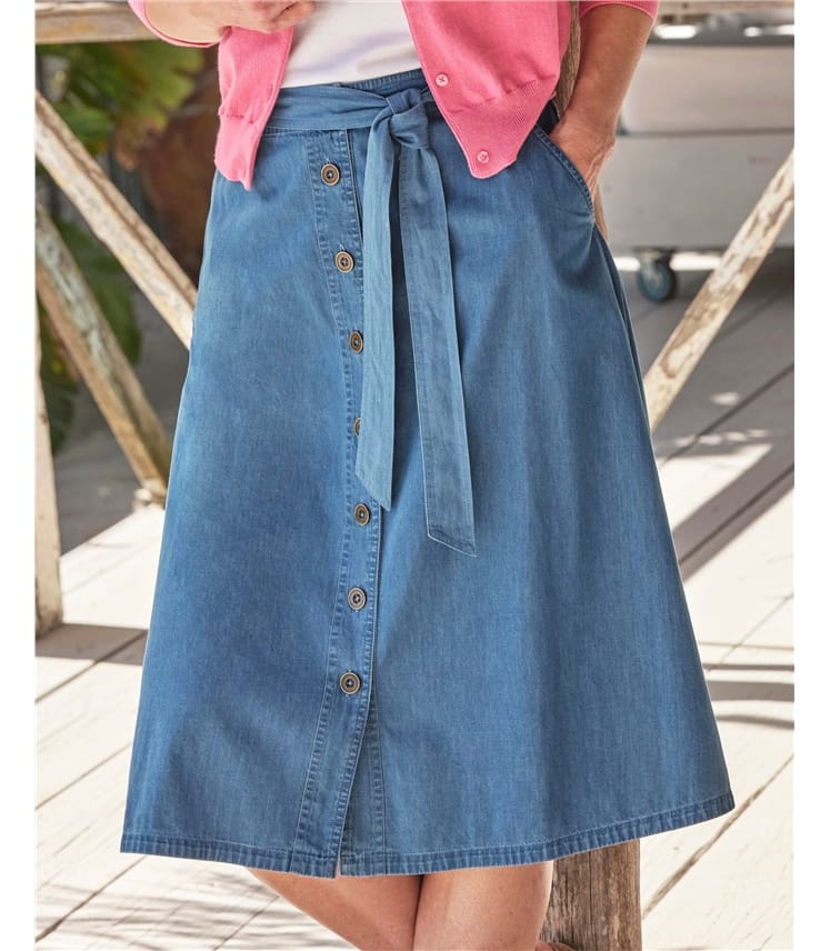 Chambray Blue | Chambray Button Through Midi Skirt | WoolOvers AU