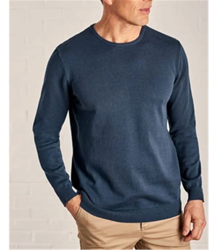 Deep Sea Blue | Combed Cotton Crew Neck Jumper | WoolOvers AU