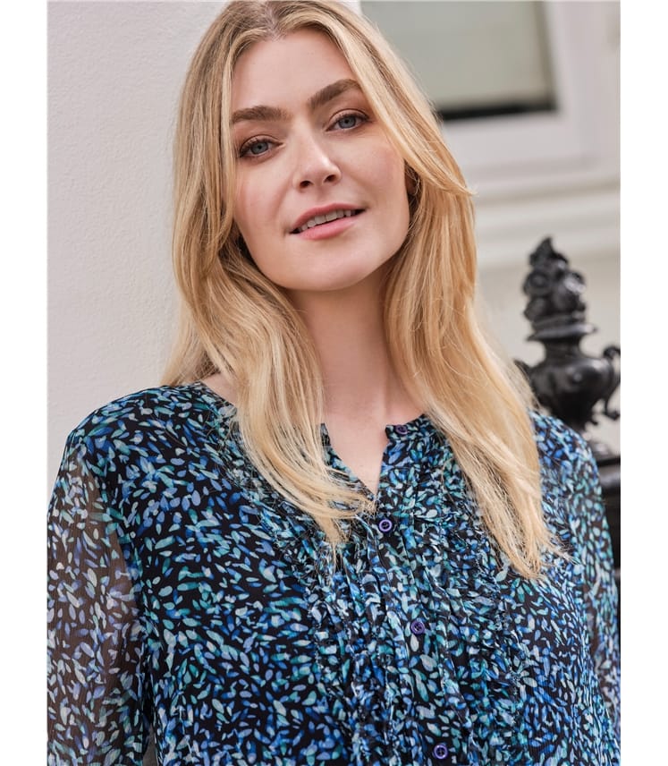 Blue Leaf | Soft Ruffle Blouse | WoolOvers UK