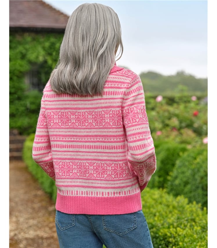 Pink Multi | Cowl Neck Fairisle Jumper | WoolOvers UK