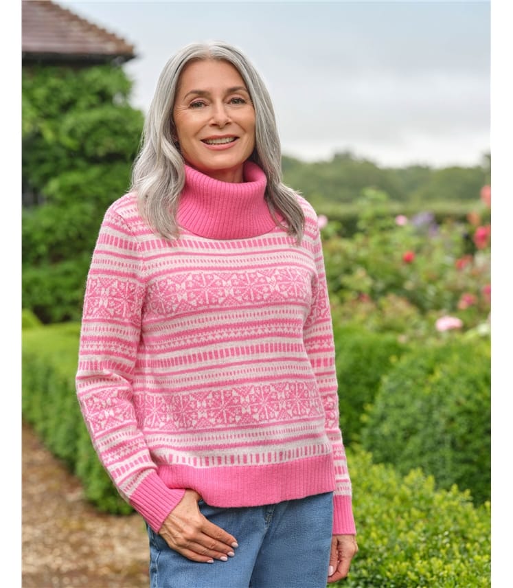 Pink Multi | Cowl Neck Fairisle Jumper | WoolOvers UK