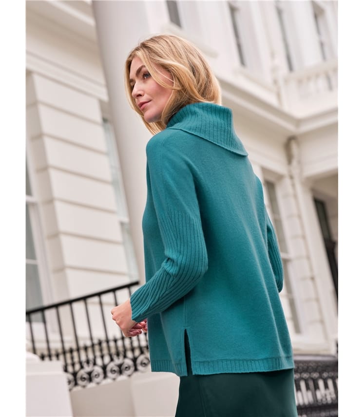 Teal | Cashmere Relaxed Cowl Neck Sweater | WoolOvers US
