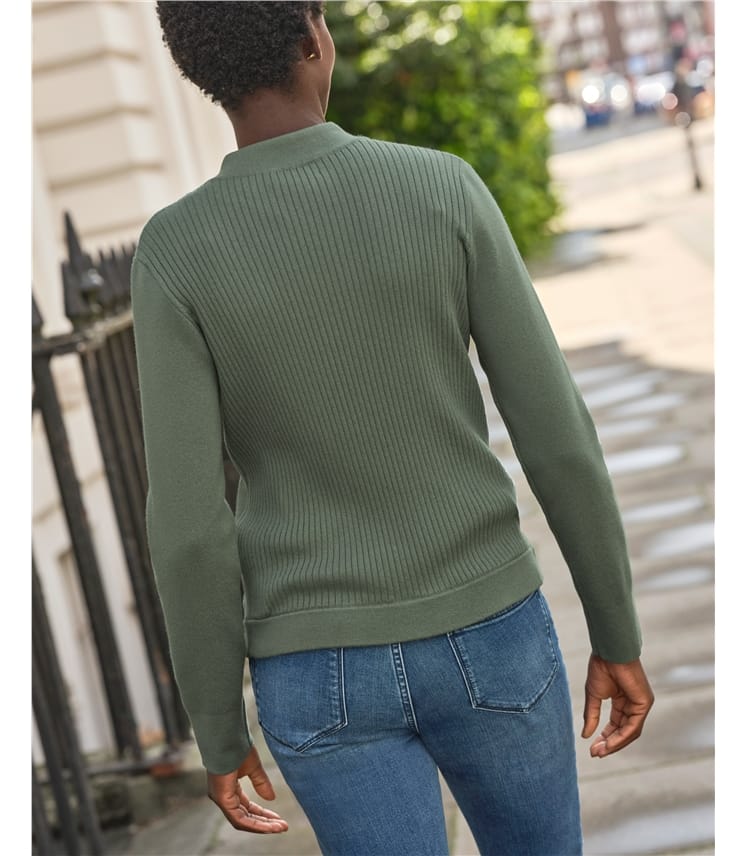 Soft Thyme | Cotton Wool Zip Through Jacket | WoolOvers UK