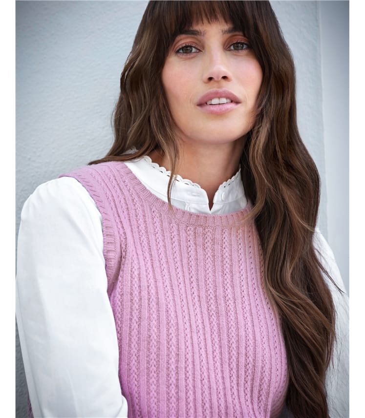 Dusky Pink | Wool Cashmere Stitch Interest Tank | WoolOvers UK