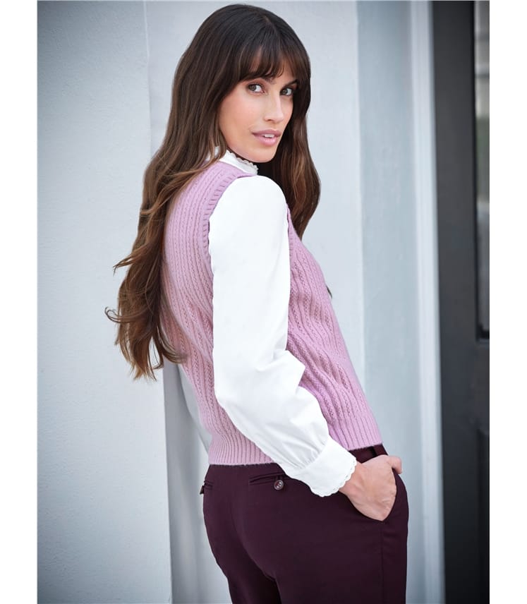 Dusky Pink | Wool Cashmere Stitch Interest Tank | WoolOvers US