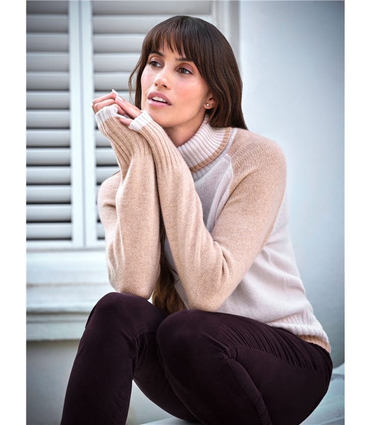 Neutral Multi | Cashmere Lofty Color Block Sweater | WoolOvers US