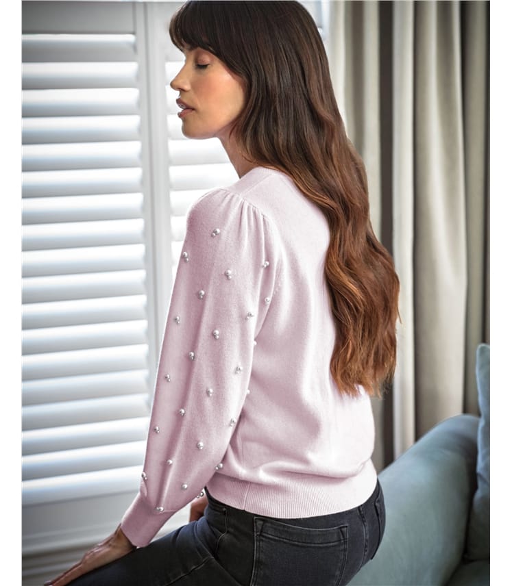 Soft Pink | Cashmere Blend Pearl Sweater | WoolOvers US