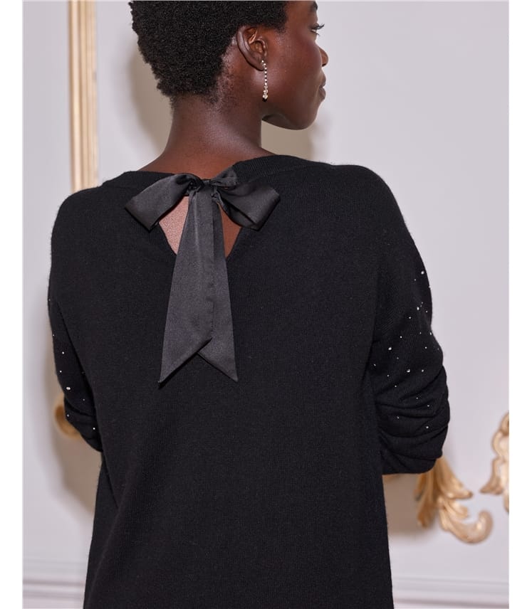 Black | Wool Cashmere Sparkle Tie Back Sweater | WoolOvers UK