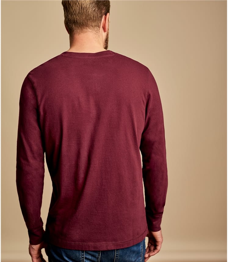 Plum | Mens Henley Button Long Sleeve T-shirt | WoolOvers UK Plum | Mens Henley Button Long Sleeve T-shirt | WoolOvers UK