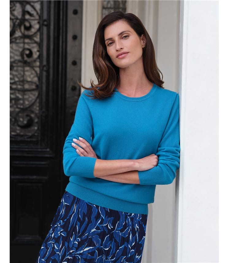 Deep Turquoise | Cashmere Crew Neck Sweater | WoolOvers UK