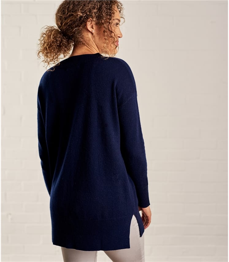 Navy | Womens Cashmere Merino Deep V Neck Tunic | WoolOvers UK
