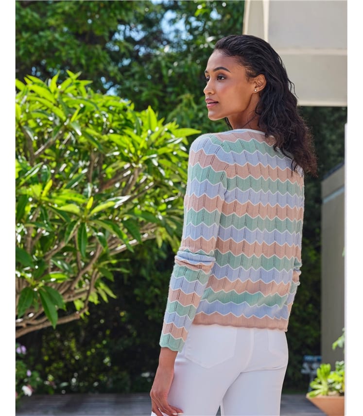 Blue/Green | Cashmere Multi Zig Zag Stripe Sweater | WoolOvers US