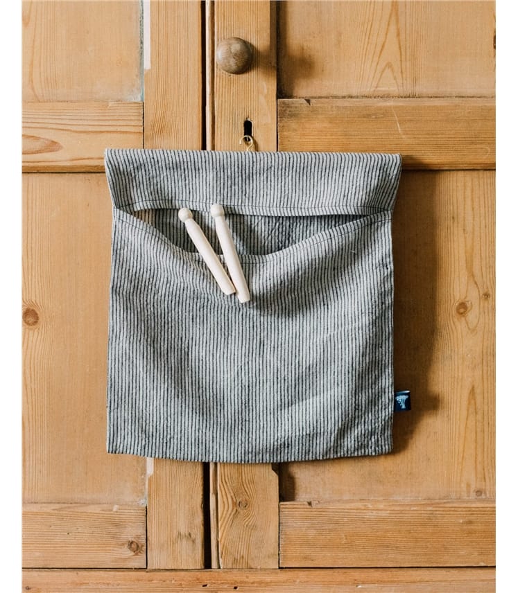 Natural & Dark Blue | Striped Linen Peg Bag | WoolOvers UK