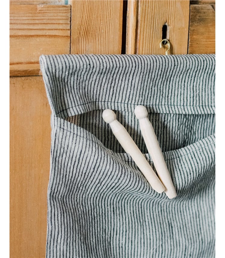 Natural & Dark Blue | Striped Linen Peg Bag | WoolOvers UK