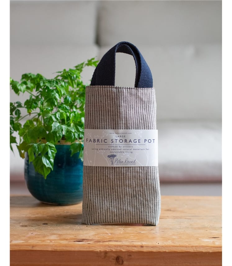 Natural & Dark Blue | Striped Large Storage Pot with Handles | WoolOvers UK