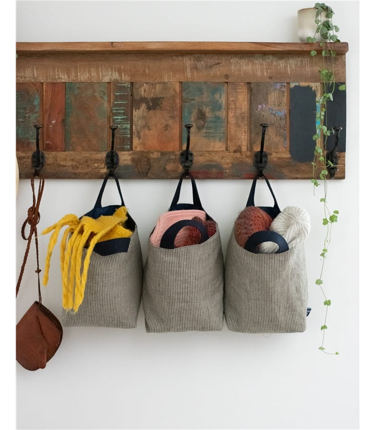 Natural & Dark Blue | Striped Large Storage Pot with Handles | WoolOvers UK