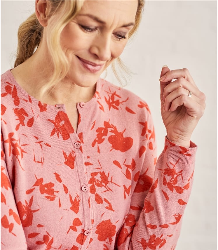 Blush Rich Coral Womens Cotton Blend Print Cardigan Woolovers Au