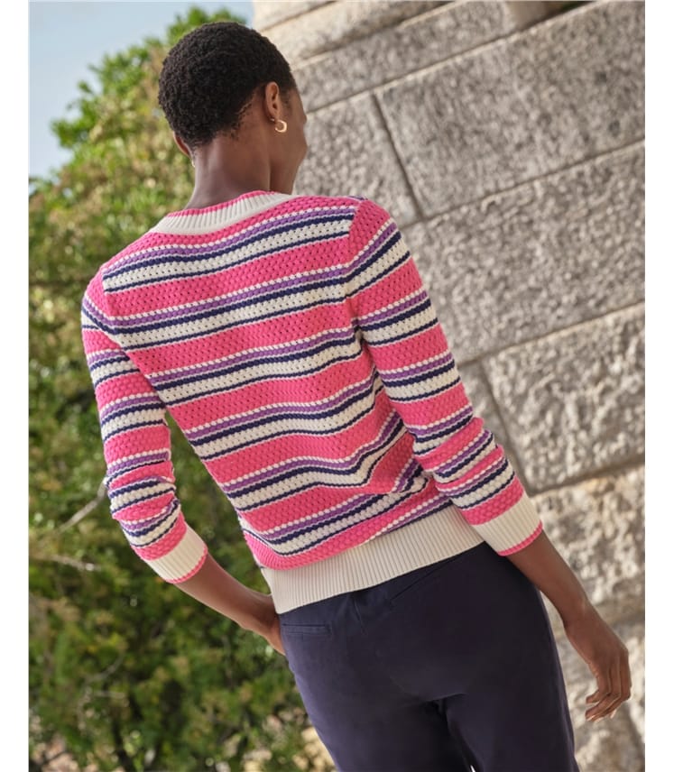 Pink Multi | Cotton Textured Stripe Sweater | WoolOvers US