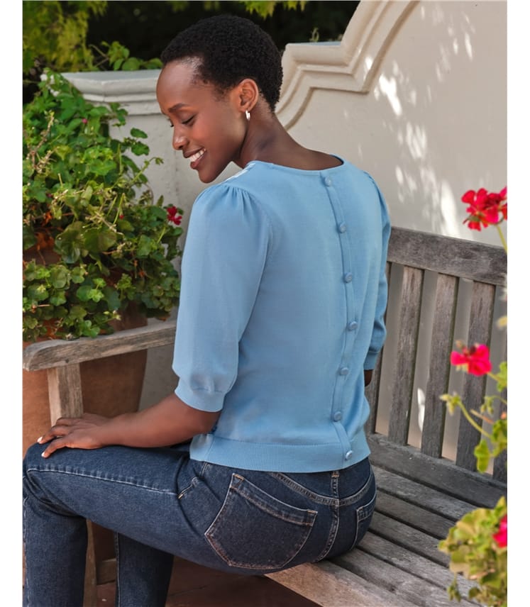 Blue Multi | Cotton Silk Printed Sweater | WoolOvers US