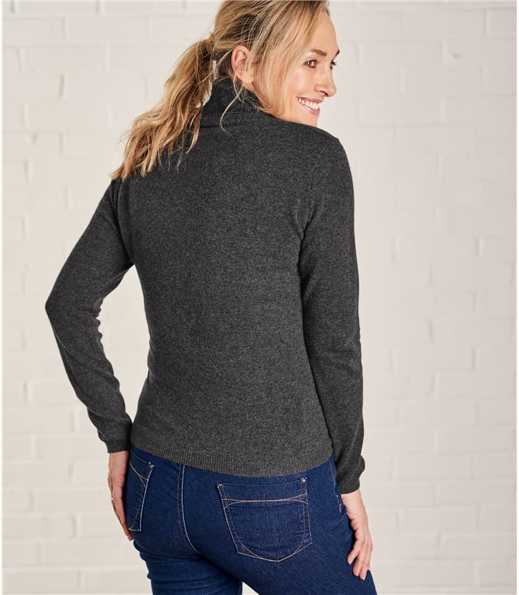 Dark Charcoal | Womens Cashmere & Merino Fitted Polo Neck Knitted ...