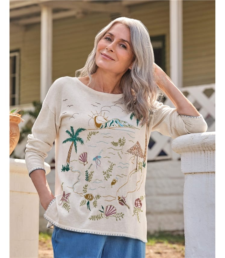 Multi | Pullover mit tropischen Stickmotiven | WoolOvers DE