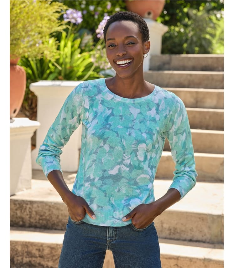 Multi | Cotton Linen Printed Sweater | WoolOvers US