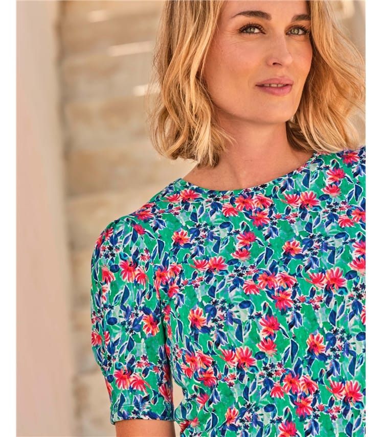 Tropical Abstract Print | Pleat Detail Sleeve Top | WoolOvers UK