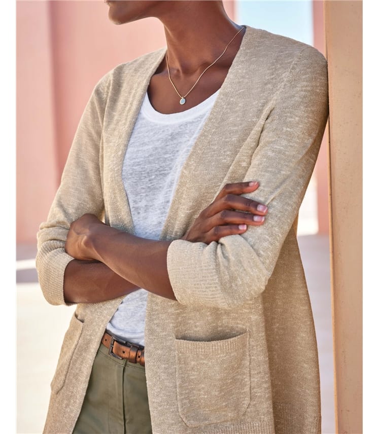 Gold | Open Cotton Linen Sparkle Cardigan | WoolOvers US