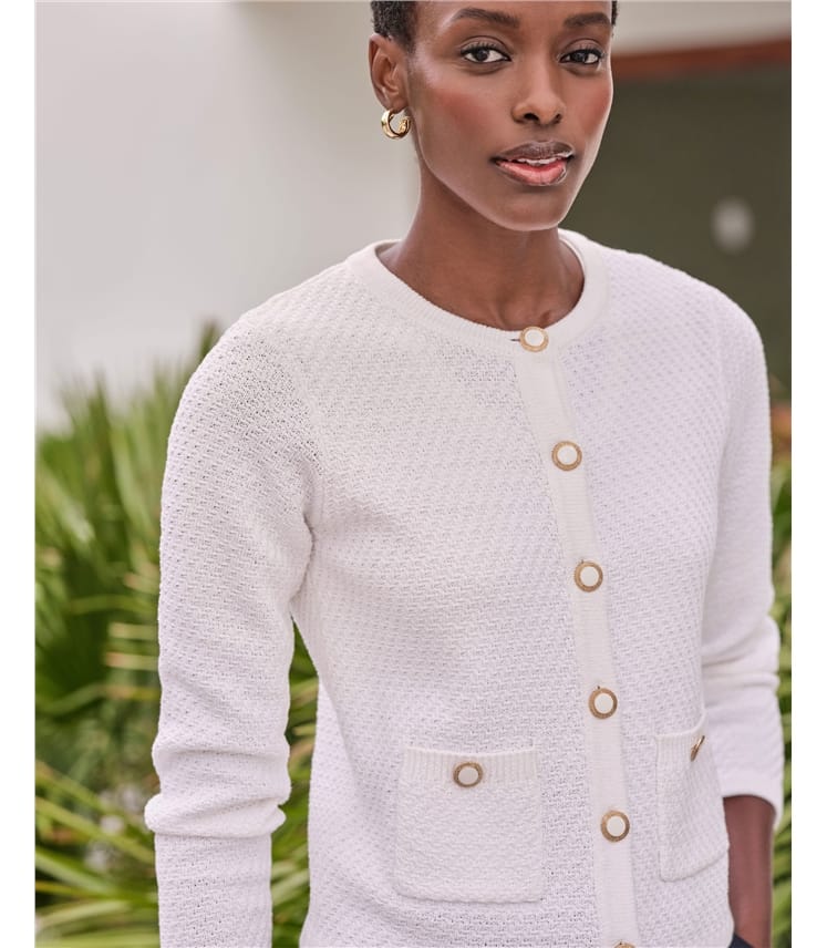 Soft White | Cotton Twist Textured Jacket | WoolOvers UK
