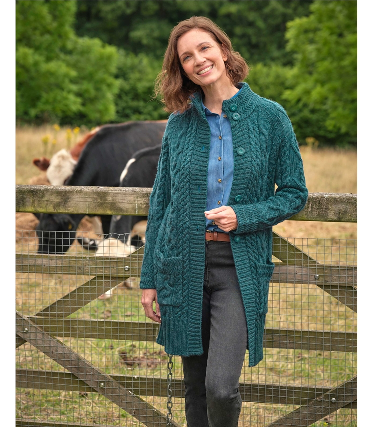 Teal Marl | Pure Wool Aran Coatigan | WoolOvers AU
