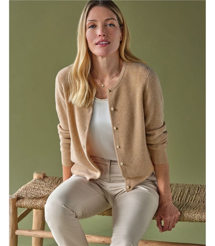 Camel | Luxury Fine Rib Cardigan | WoolOvers UK